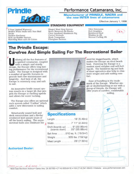 Prindle 16 & Escape Specification Brochure – SailInfo I boatbrochure.com