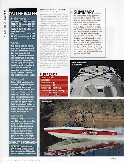 Calabria SportComp VTS Waterski Magazine Reprint Brochure – SailInfo I ...