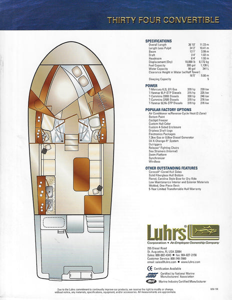 Luhrs 34 Convertible Specification Brochure – SailInfo I boatbrochure.com