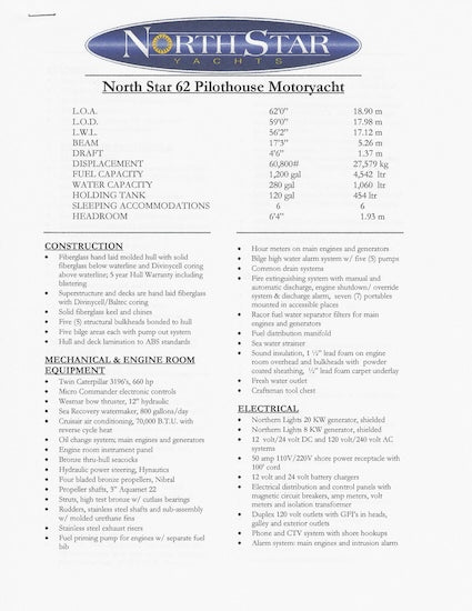 North Star 62 Specification Brochure – SailInfo I boatbrochure.com