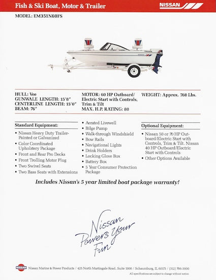 Nissan Fish & Ski EM351N60FS Boat Brochure – SailInfo I boatbrochure.com