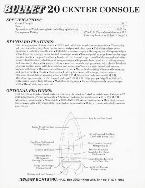 Bullet 20 Center Console Brochure – SailInfo I boatbrochure.com