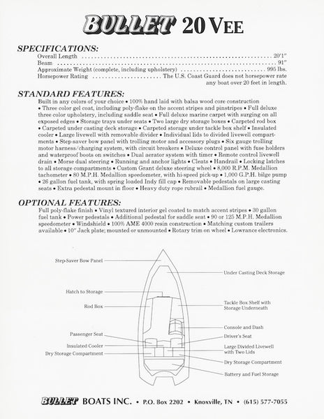 Bullet 20 Vee Brochure – SailInfo I boatbrochure.com