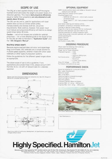 Hamilton 291 Jet Brochure – SailInfo I boatbrochure.com
