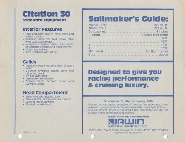 Irwin Citation 30 Specification Brochure – SailInfo I boatbrochure.com