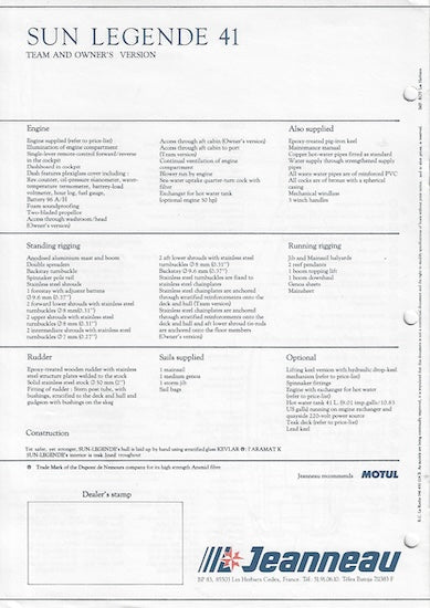Jeanneau Sun Legende 41 Specification Brochure – SailInfo I ...