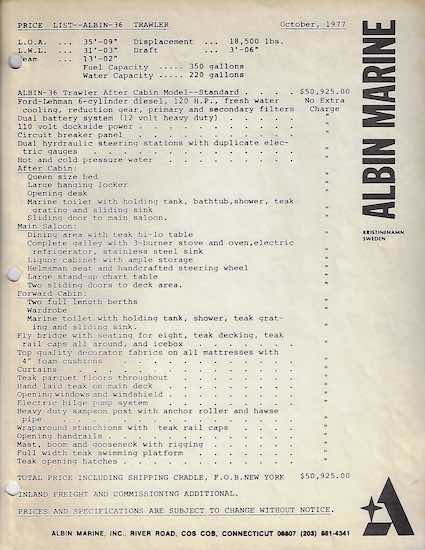 Albin 36 Trawler Launch Brochure – SailInfo I boatbrochure.com