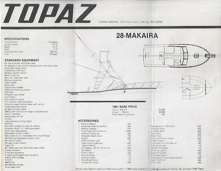 Topaz 28 Makaira Brochure – SailInfo I boatbrochure.com