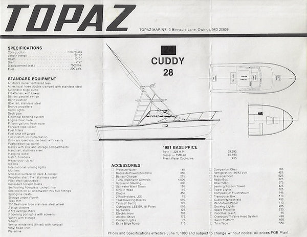 Topaz 28 Cuddy Brochure – SailInfo I boatbrochure.com