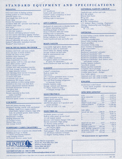 Hunter 460 Specification Brochure – SailInfo I boatbrochure.com