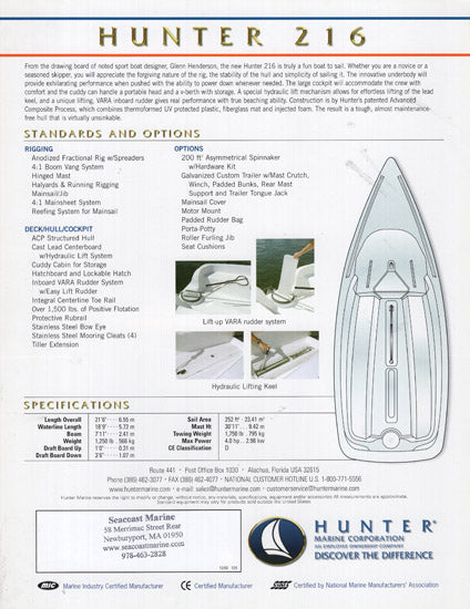 Hunter 216 Brochure – SailInfo I boatbrochure.com