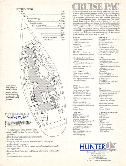 Hunter 43 Legend Specification Brochure – SailInfo I boatbrochure.com