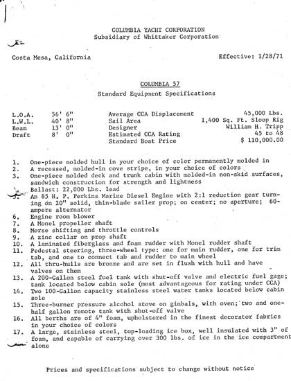 Columbia 57 Brochure – SailInfo I boatbrochure.com
