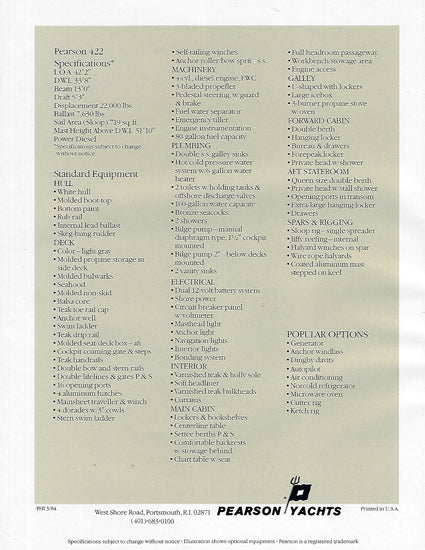 Pearson 422 Brochure – SailInfo I boatbrochure.com