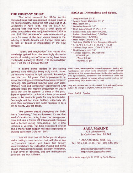 Saga 35 Specification Brochure – SailInfo I boatbrochure.com