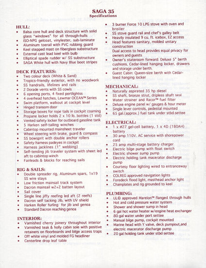Saga 35 Specification Brochure – SailInfo I boatbrochure.com