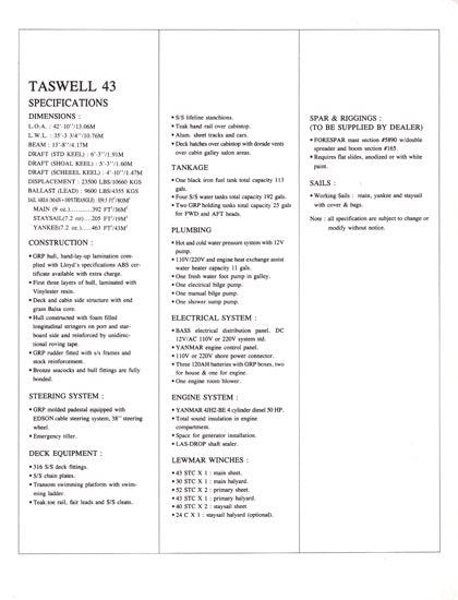 Taswell 43 Specification Brochure – SailInfo I boatbrochure.com