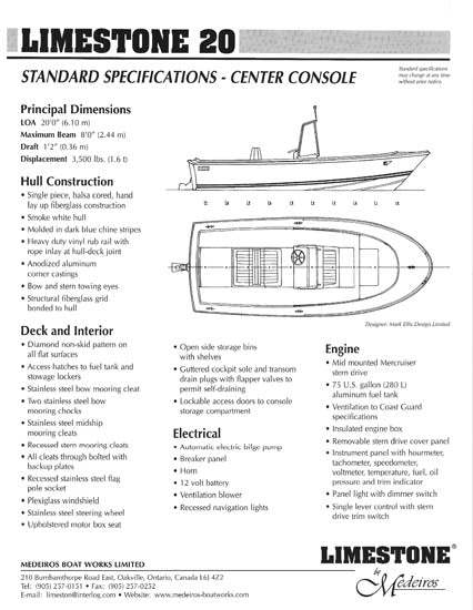 Medeiros Limestone 20 Center Console Brochure – SailInfo I boatbrochure.com