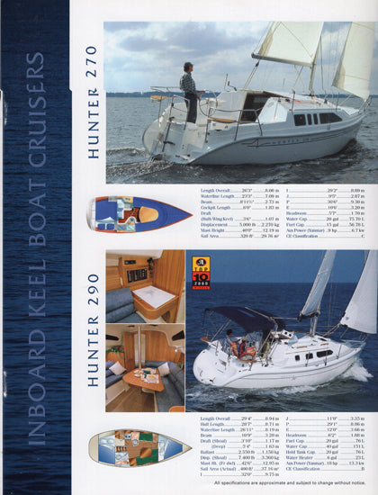 Hunter 2001 Brochure – SailInfo I boatbrochure.com
