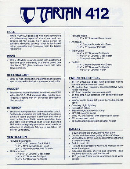 Tartan 412 Specification Brochure – SailInfo I boatbrochure.com