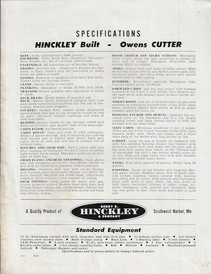 Hinckley Owens Cutter Brochure – SailInfo I boatbrochure.com