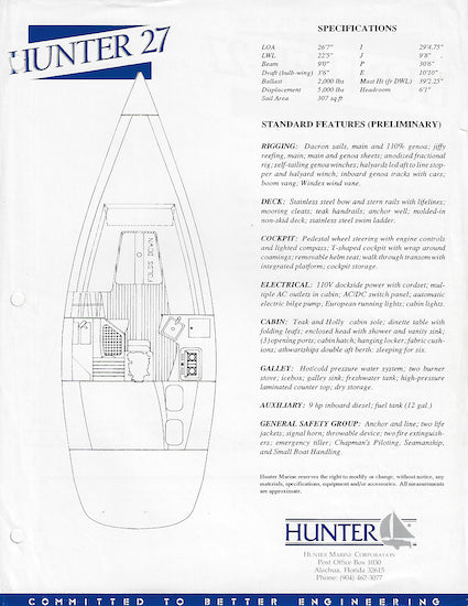 Hunter 27 Specification Brochure – SailInfo I boatbrochure.com