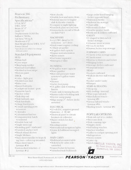 Pearson 386 Specification Brochure – SailInfo I boatbrochure.com