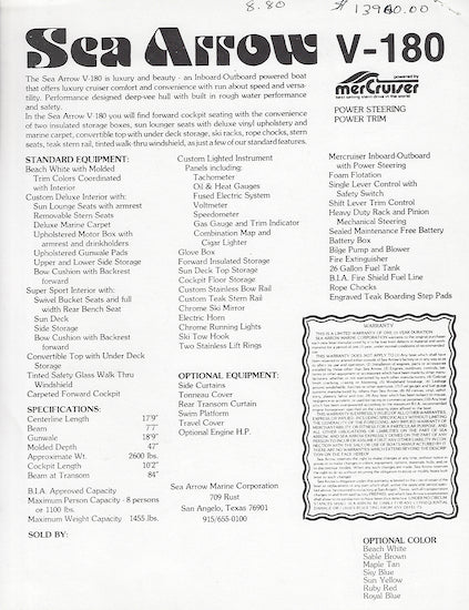 Sea Arrow V-180 Brochure – SailInfo I boatbrochure.com
