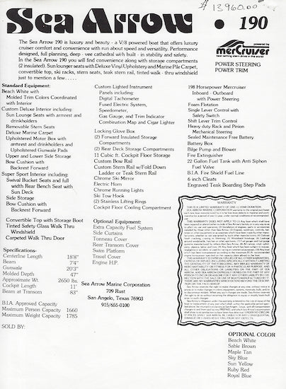 Sea Arrow 190 Brochure – SailInfo I boatbrochure.com
