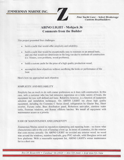 Zimmerman Mobjack 36 Brochure – SailInfo I boatbrochure.com