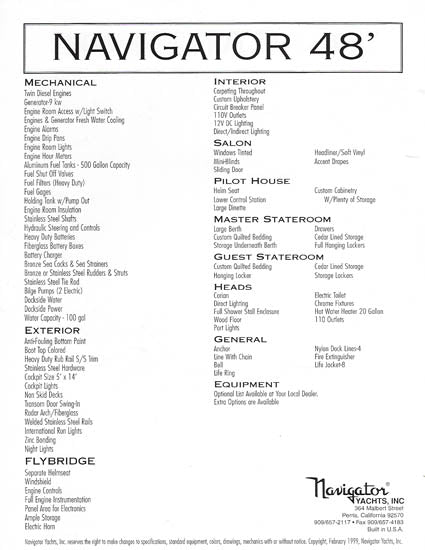 Navigator 48 Specification Brochure – SailInfo I boatbrochure.com